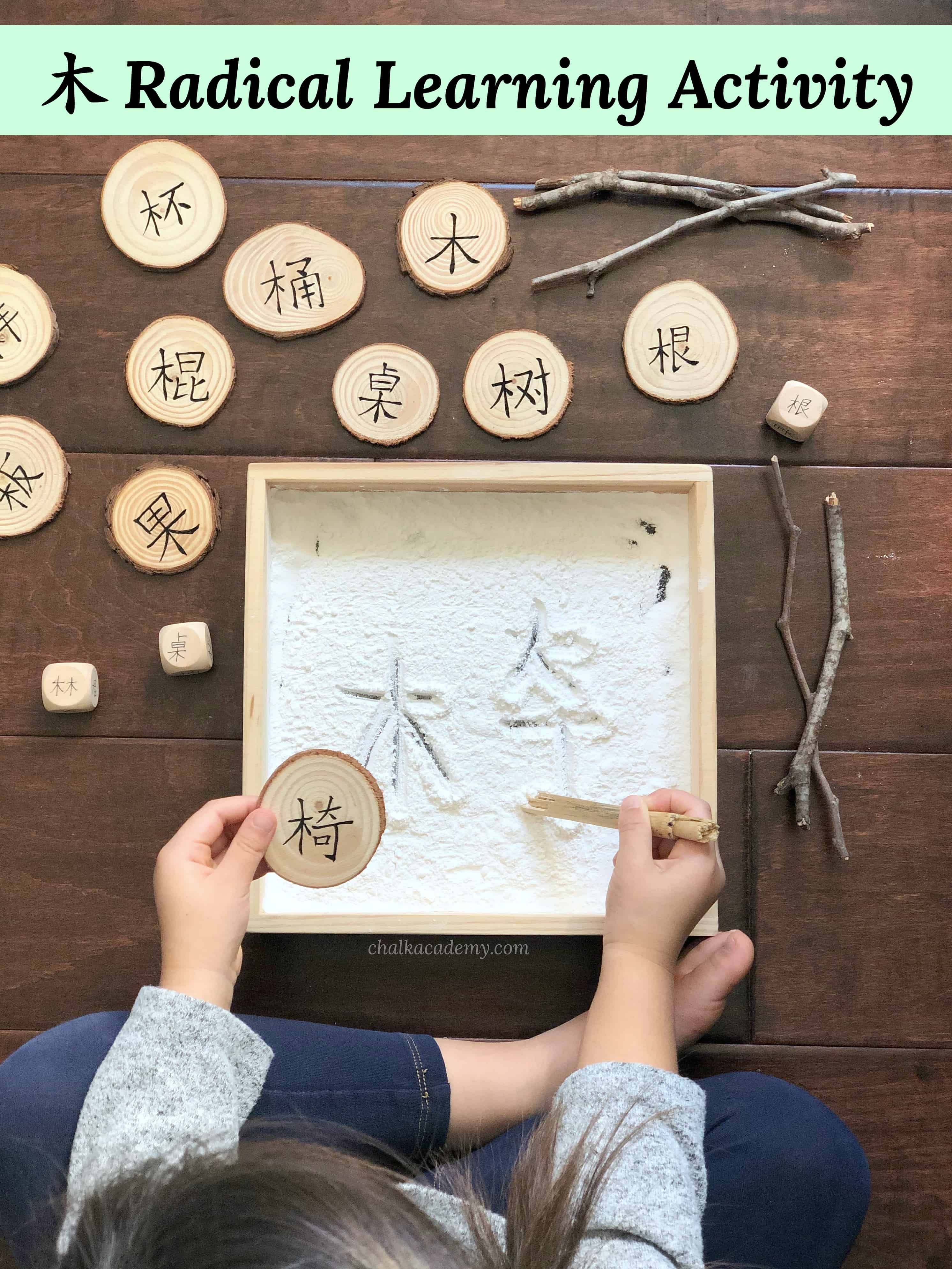 Chinese 木 Radical Words - Wood Dice and Sensory Writing Game