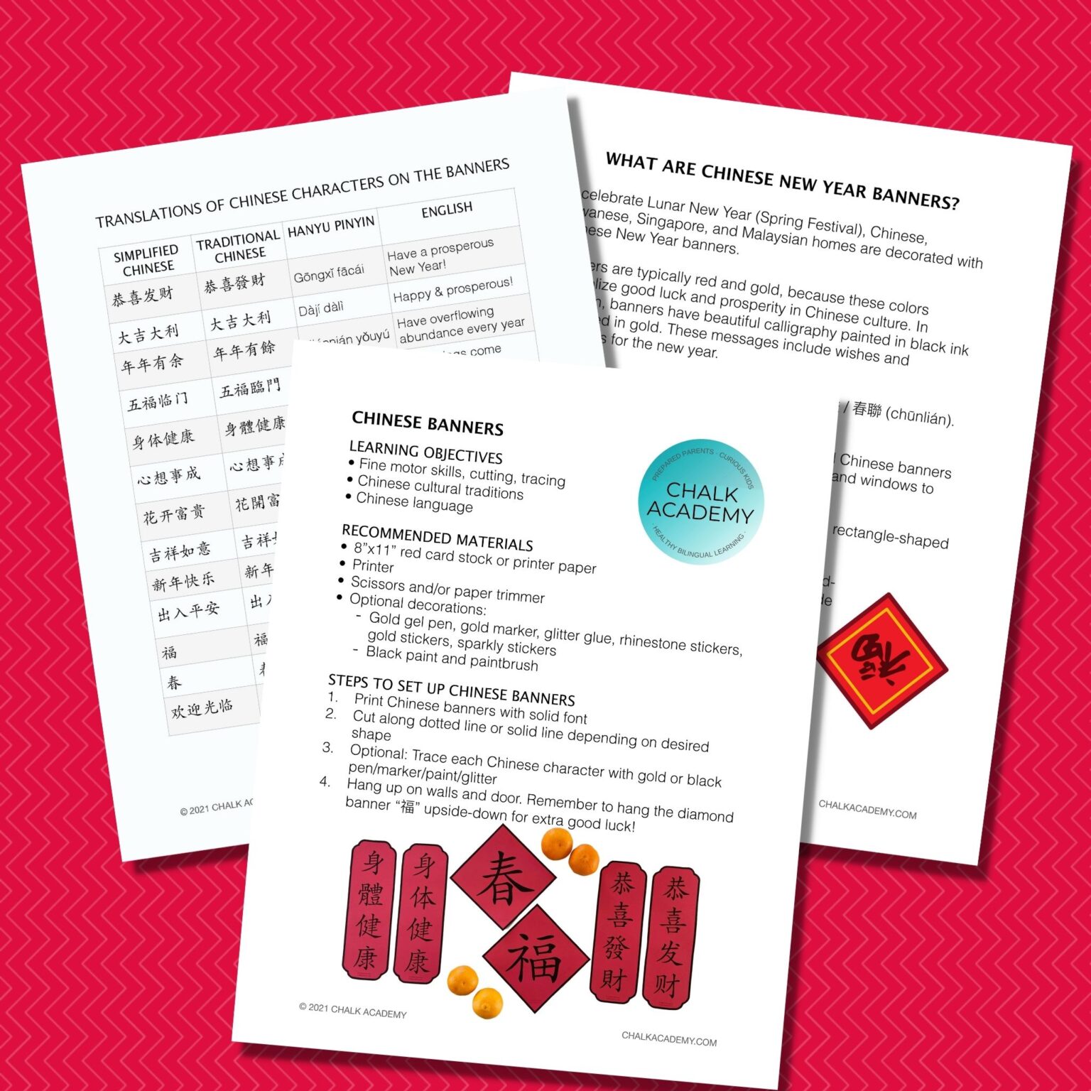 Chinese New Year Banners Printable and Translations for Kids