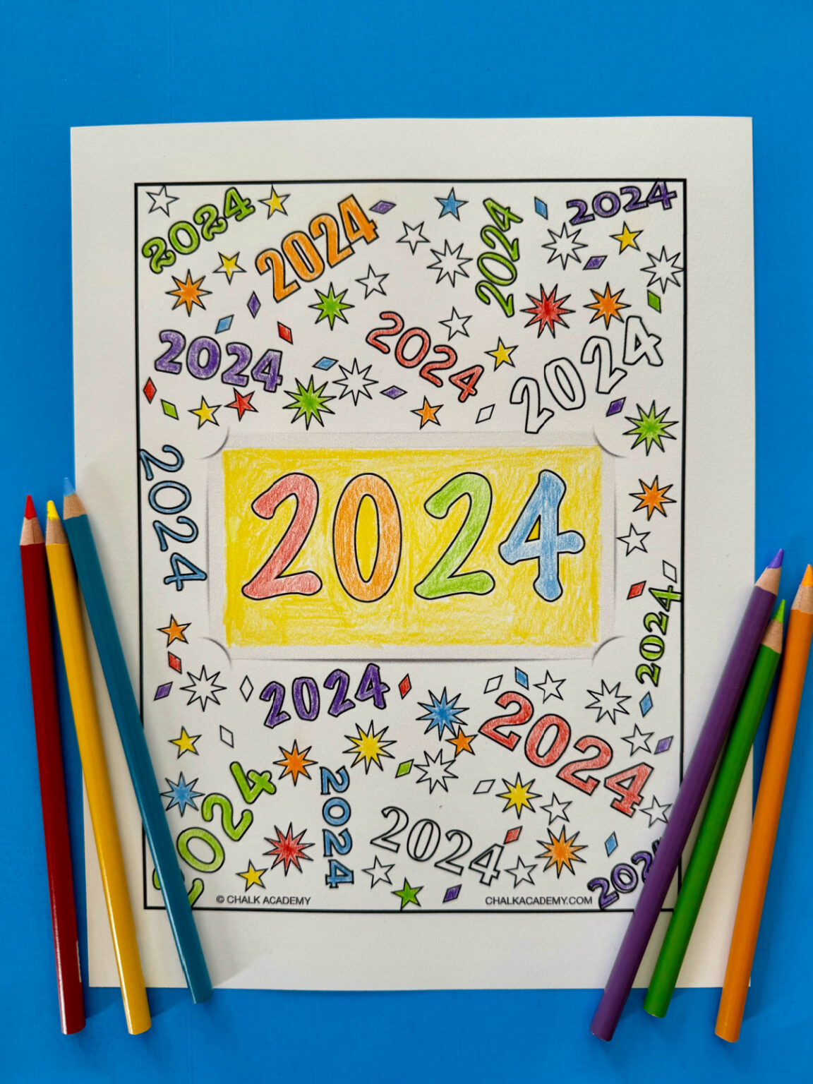 Happy New Year Coloring Pages 2024 (English and Chinese)